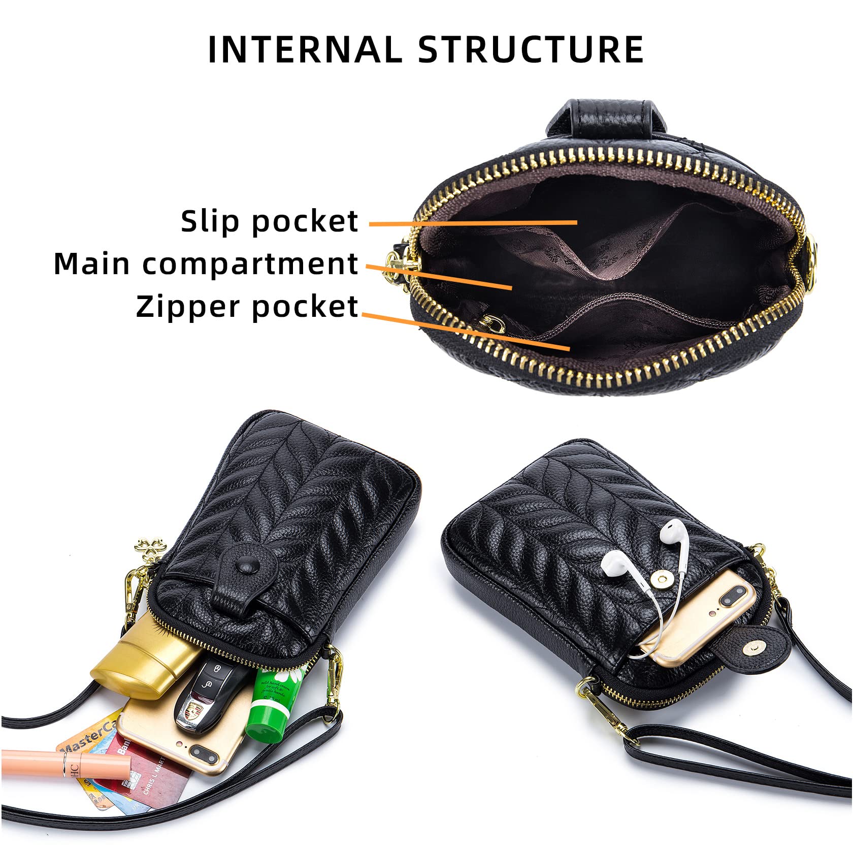 RRvane Quilted Leather Small Crossbody Bag for Women Ladies Minimalist Cell Phone Purse with Adjustable Strap Lightweight Shoulder Bag (Navy)