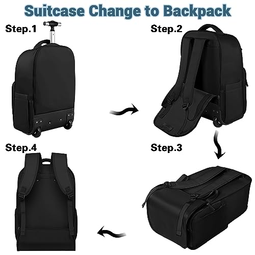 ZOMFELT Rolling Backpack for Women, Carry on Luggage Travel Backpack with Wheels, 17 Inch Laptop Backpack with Toiletry Bag, Wheeled Backpack for Travel Trip Business