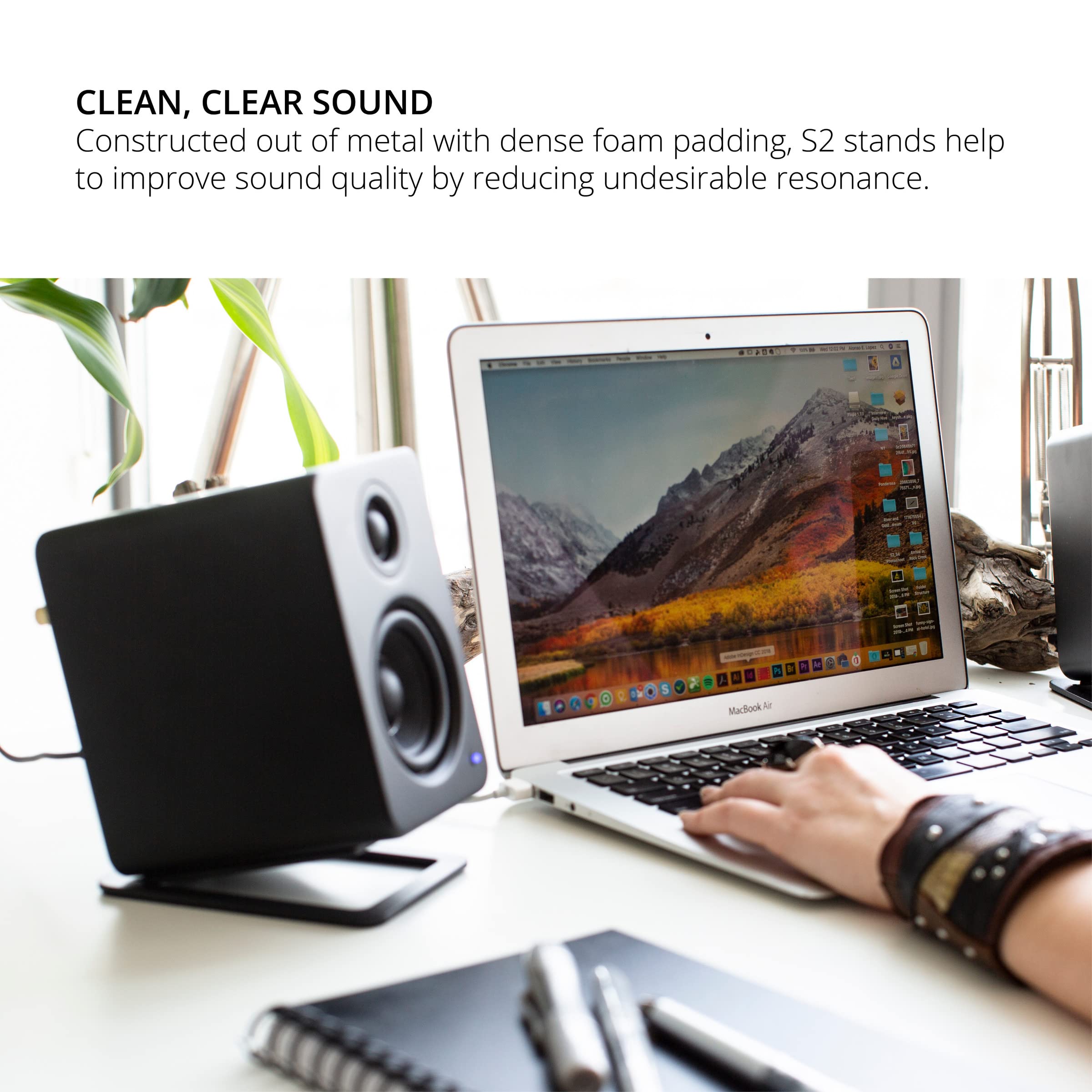 Kanto S2 Tilted Desktop Speaker Stands for Small Speakers & Compact 2β-3β Studio Monitors | Supports 6 lbs | Damping Foam Padding | Pair | Black