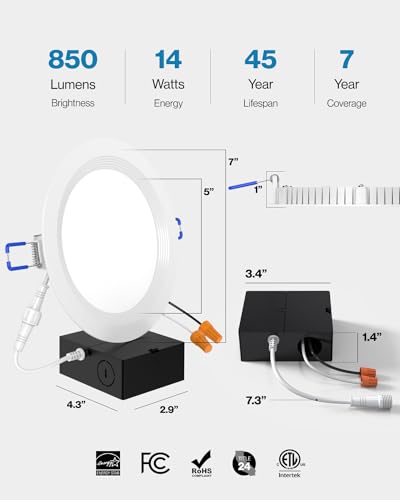 Sunco 12 Pack 6 Inch Ultra Thin LED Recessed Ceiling Lights Slim, 6000K Daylight Deluxe, Dimmable 14W, Baffle Trim Damp Rated, Canless Wafer Thin with Junction Box