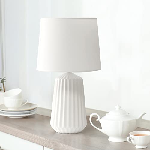 Simple Designs LT1119-OFF Pleated English Ceramic Base Bedside Table Lamp, Off White