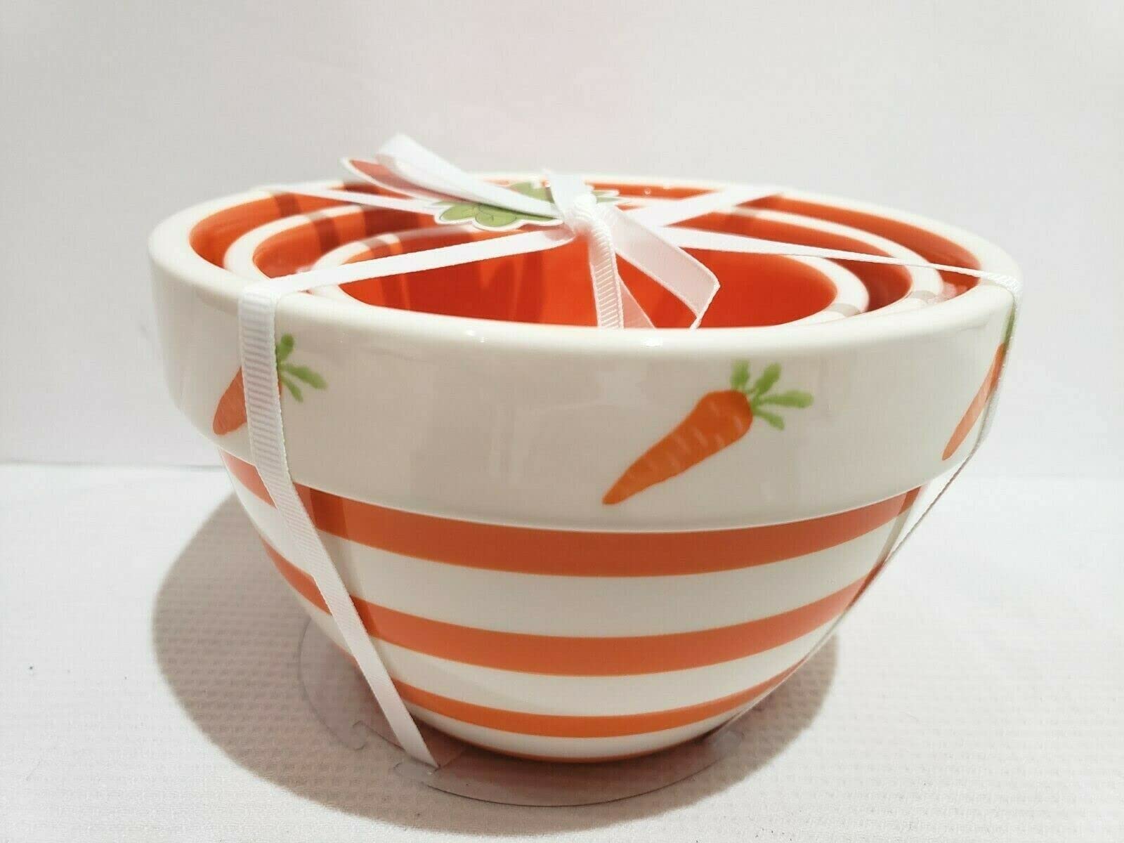 N?A Easter Terramoto Ceramic Orange White Carrot Nesting Bowls Set of 3