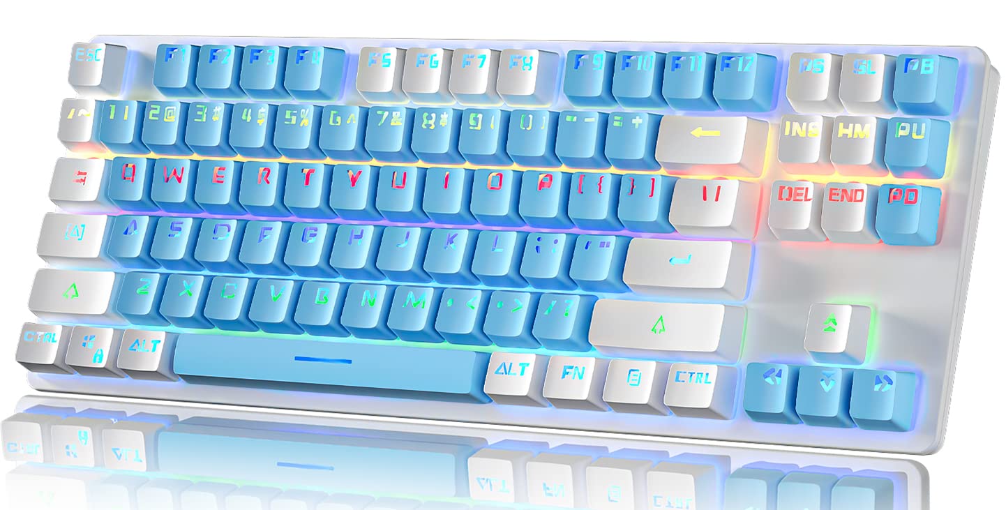MIHIYIRY K400 Mechanical Gaming Keyboard, 87 Key Computer Keyboard Blue Switch Mechanical Keyboard with RGB Backlight with Type-C Cable for Win/Mac