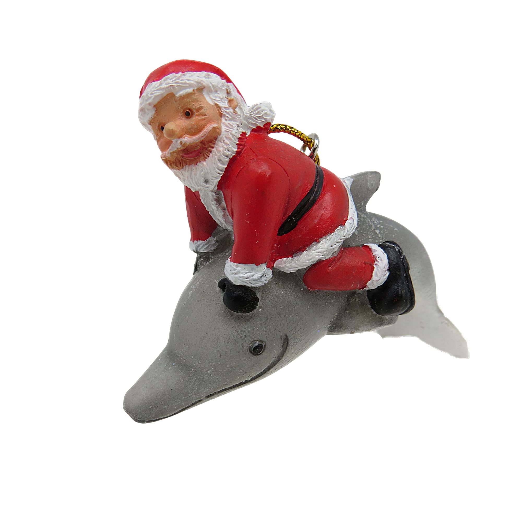 Jolly Santa Riding Gray Dolphin Christmas Ornament, Hanging Xmas Tree Decorations for Florida Beach Homes, 5 Inches