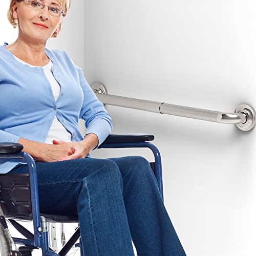 SAFETY+BEAUTY Decorative Stainless Steel Grab Bar with Knurled Anti-Skid Grip, ADA Compliant 500lbs Supporting, Chrome, 24in