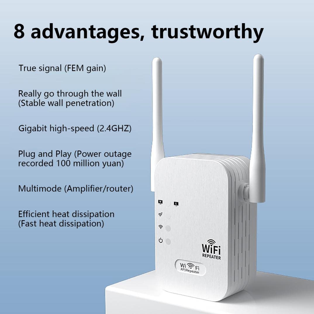 WiFi Extender Signal Booster - Wireless Internet Repeater - Long Range Amplifier with Ethernet Port - Wireless Signal Repeater with Ethernet - for Home Hotels Apartments Indoor Office