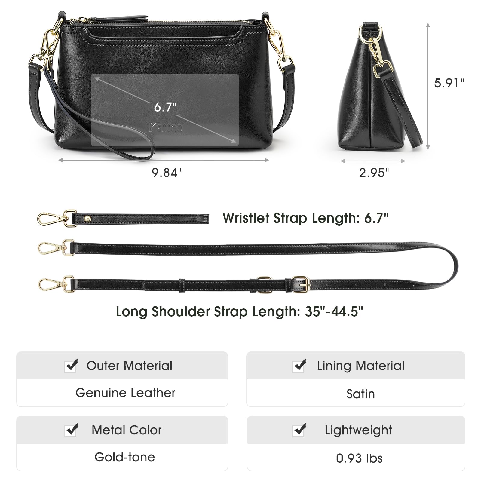 Kattee Leather Crossbody Bags for Women Trendy, Small Shoulder Purses and Handbags, Wristlet Clutch Wallet with 2 Straps