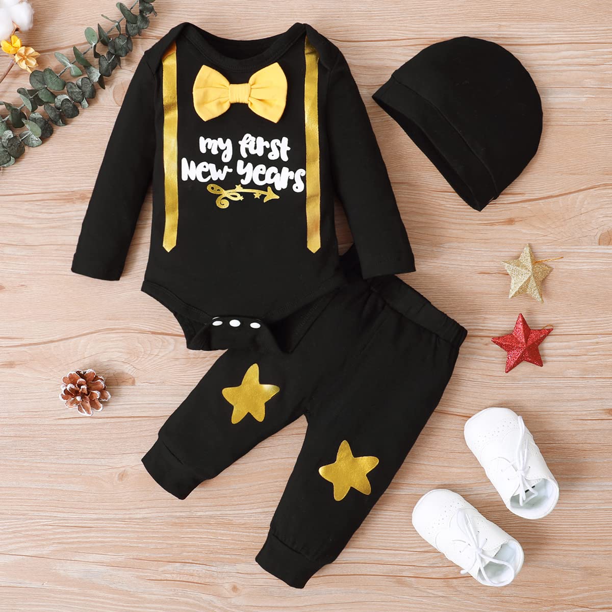 MoryGooder Baby Boy My First New Year Outfit Boy Happy New Years Outfit (Black,3-6 Months)
