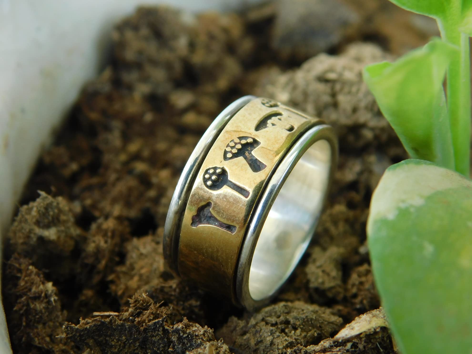 Personalized Silver Ring* solid Sterling Silver* Mushroom spinner Ring* Wedding Band* Forest Jewelry* Engraved Ring* Stocking Stuffer* anxiety ring* (7)