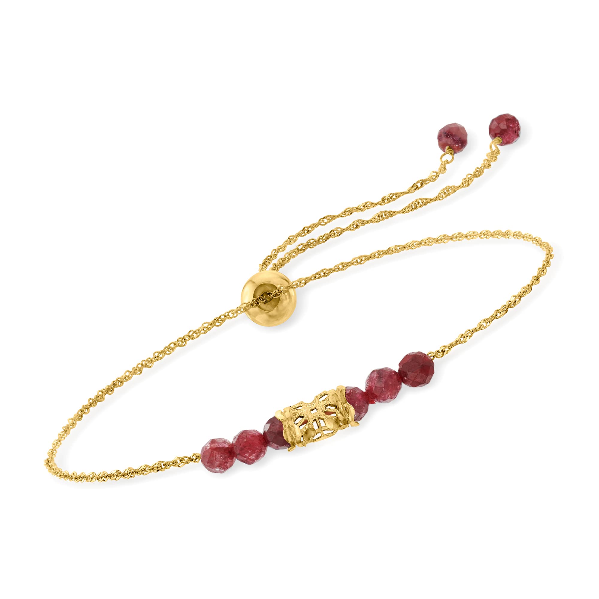 Ross-Simons 3.50 ct. t.w. Ruby Bead Bolo Bracelet in 14kt Yellow Gold