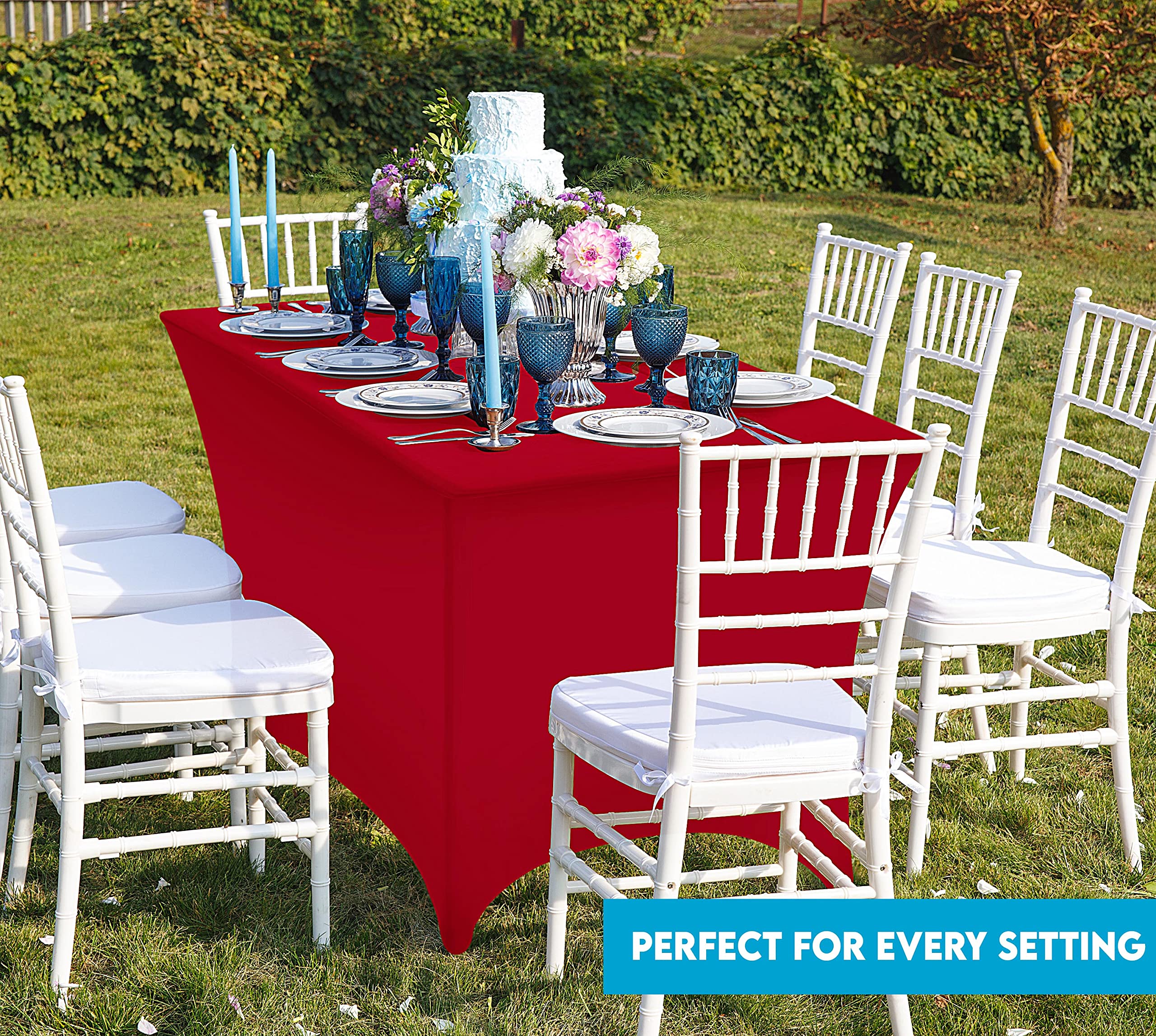 Utopia Kitchen Spandex Tablecloth 1 Pack [6FT, Red] Tight, Fitted, Washable and Wrinkle Resistant Stretch Rectangular Patio Table Cover for Event, Wedding, Banquet & Parties [72Lx30Wx30H Inch]