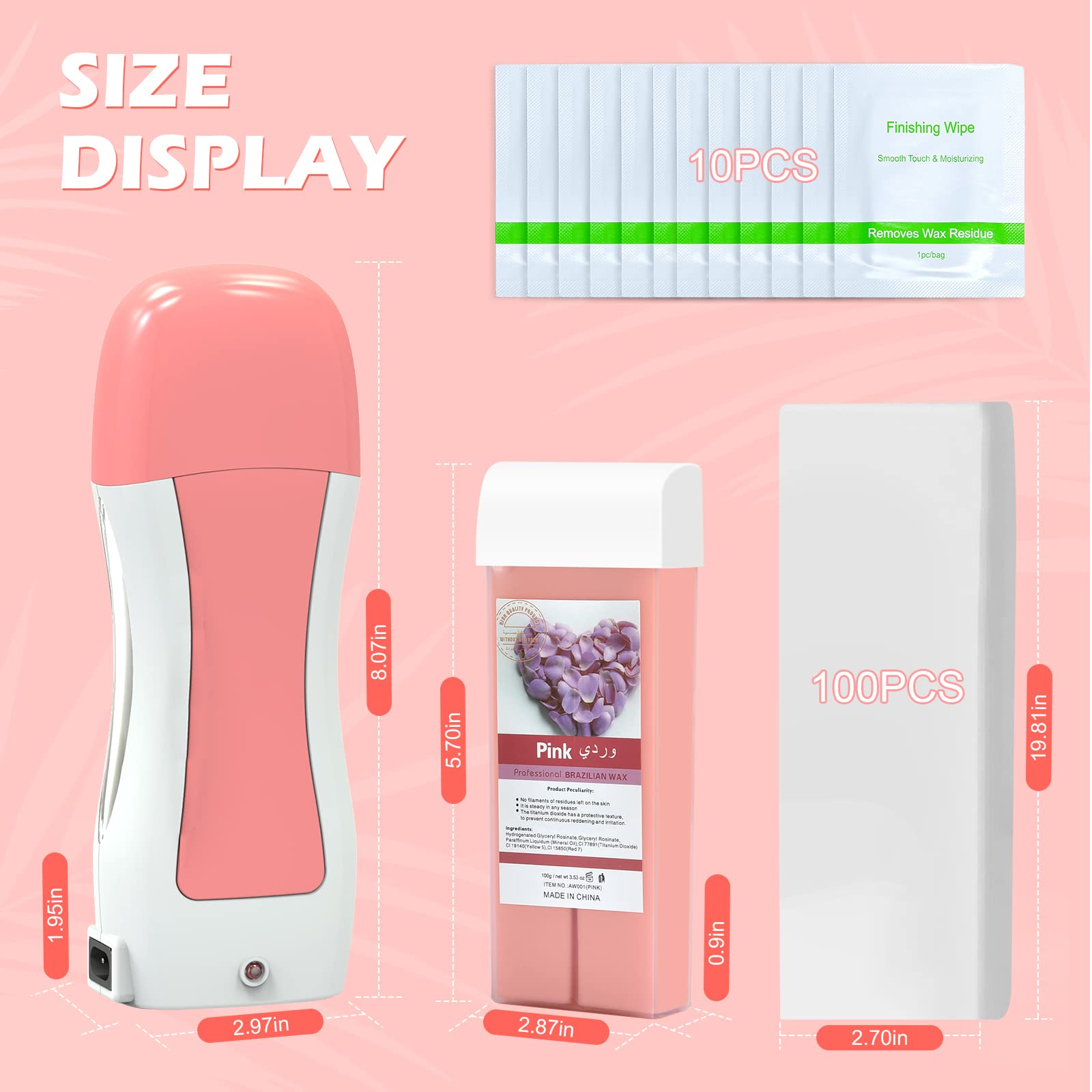 Seopri Waxing Kit for Women, Hair Removal Roll-on Wax with 2 Rose Soft Cartridges, 100 Strips, 10 Wipes