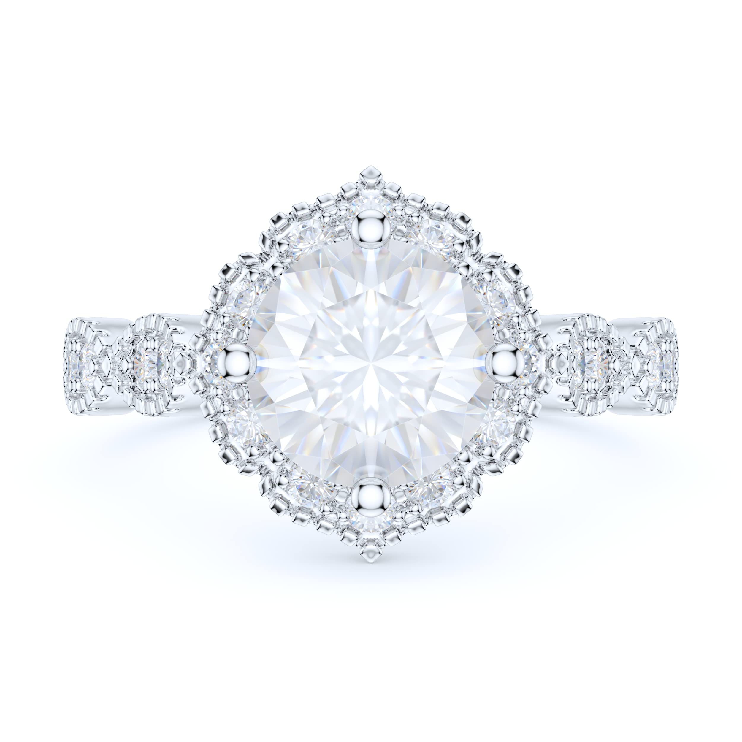 PRSTANI Solid Sterling Silver Fancy Vintage Milgrain 1.5CT Simulated Round Brilliant Cut Diamond Halo Promise Engagement Ring (4.5)