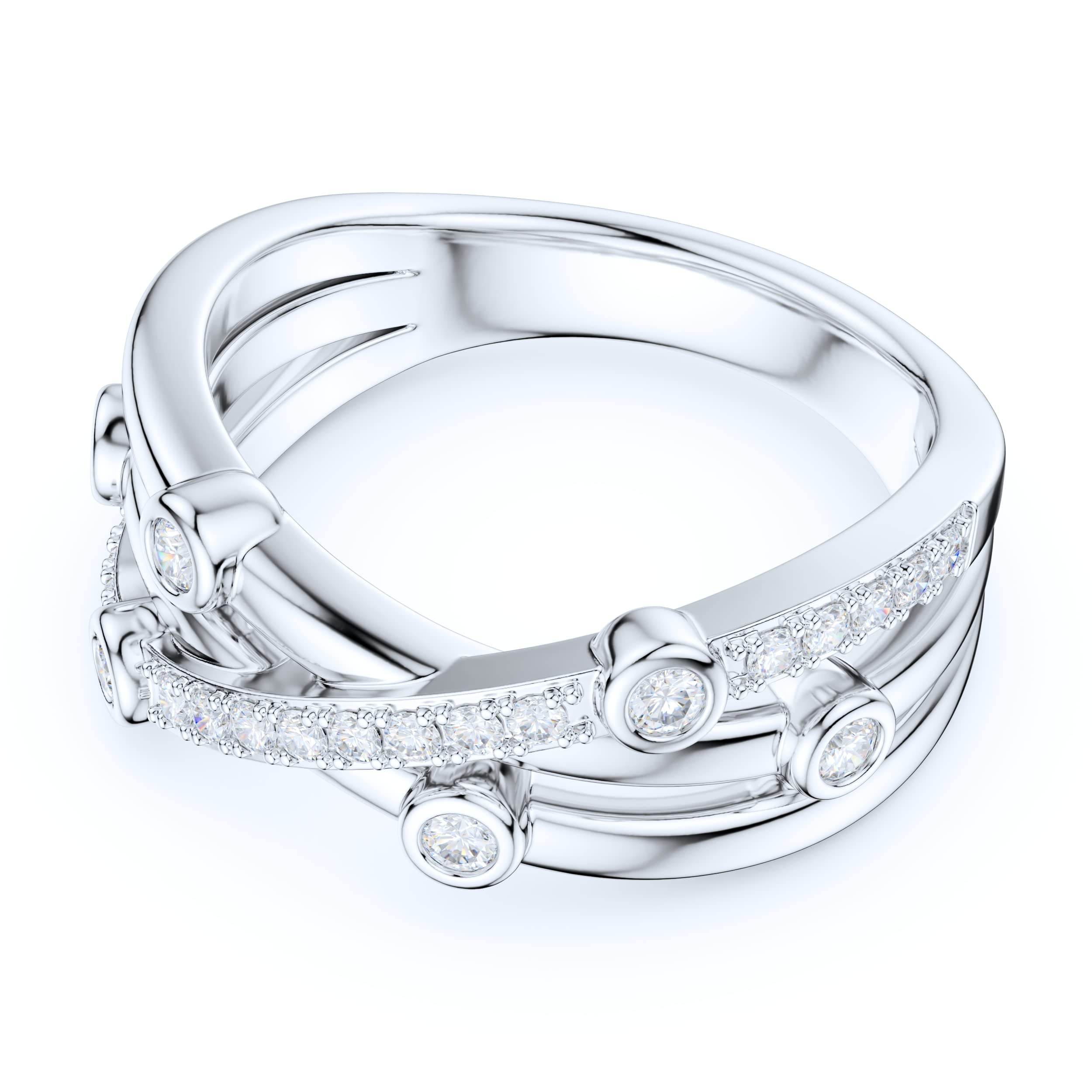 PRSTANI Sterling Silver Criss Cross Bubble Cocktail Simulated Round Brilliant Diamond Ring Wedding Band For Women (6.5)