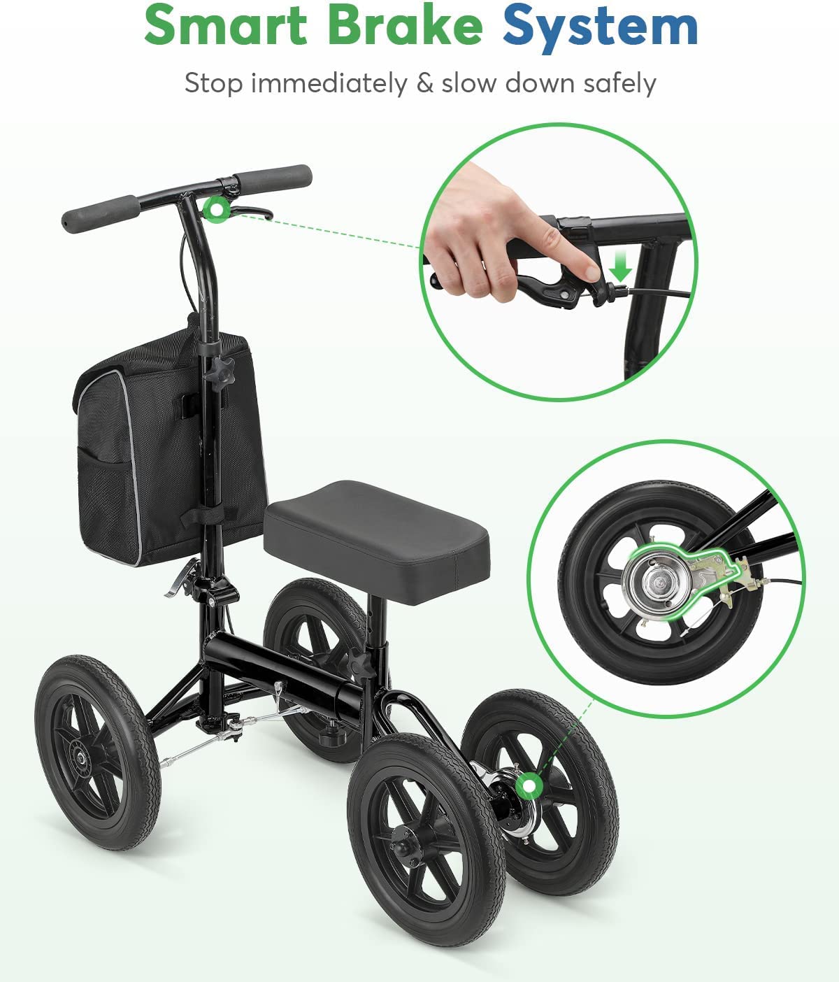 Knee Scooter, All Terrain Knee Scooter for Adults Steerable Knee Walker for Surgery, Broken Foot, Ankle Injuries Heavy Duty Crutches Alternative, Foldable-Knee-Scooter-Walker (Black)