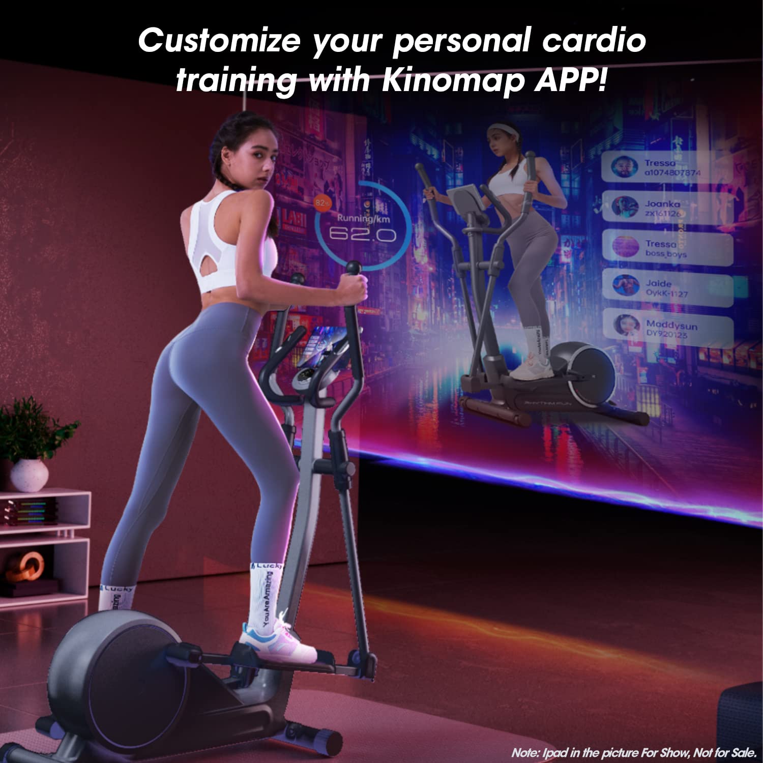 RHYTHM FUN Elliptical Training Machine, Electric Elliptical Machine for Home Use Magnetic Elliptical Training Machine 16 Resistance Elliptical Trainer with Smart LED Display Workout APP