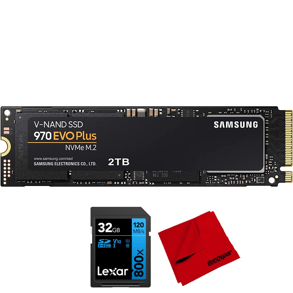 SAMSUNG MZ-V7S2T0B/AM 970 EVO Plus NVMe M.2 SSD 2TB Bundle with Lexar 32GB High-Performance 800x UHS-I SDHC Memory Card + Deco Photo 6 x 6 inch Microfiber Cleaning Cloth