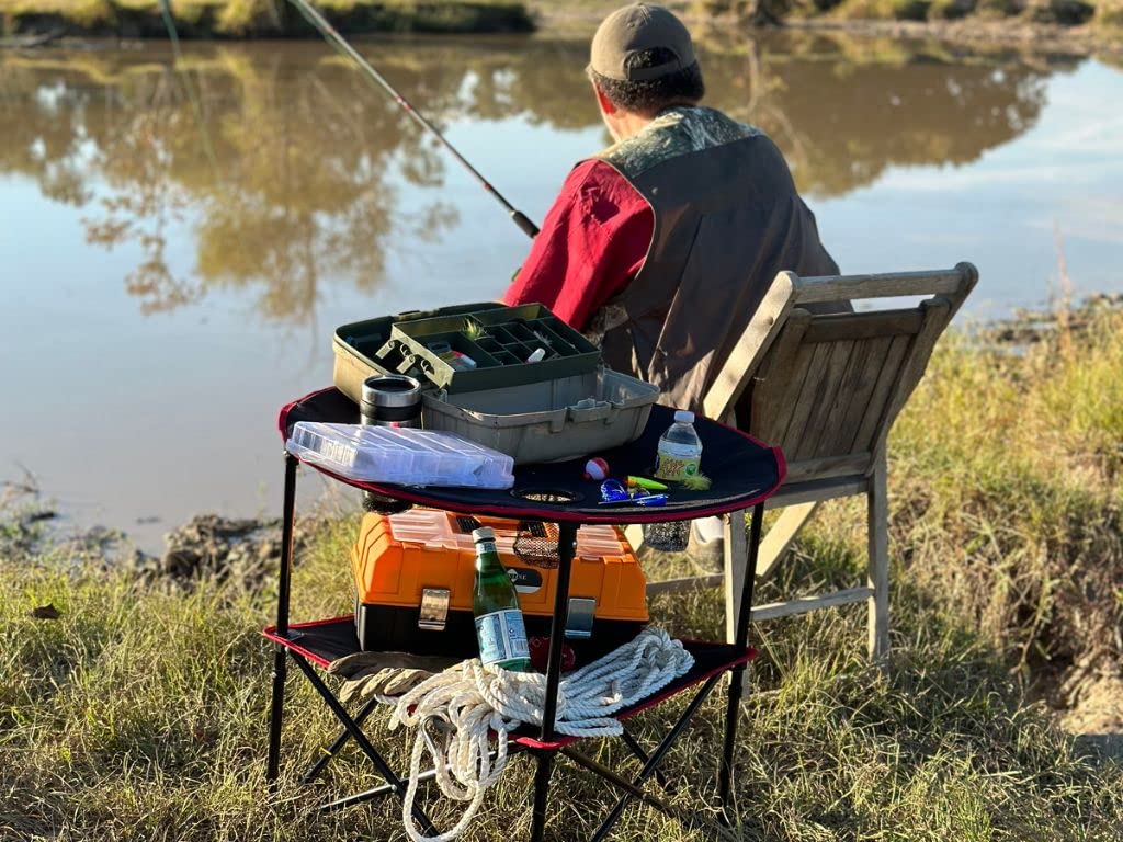 Portable Lightweight Folding Table, Waterproof Canvas, Picnic Table with 4 Cup Holders, and Carry Bag for Outdoors, Beach, Hiking, Fishing, or Tailgating