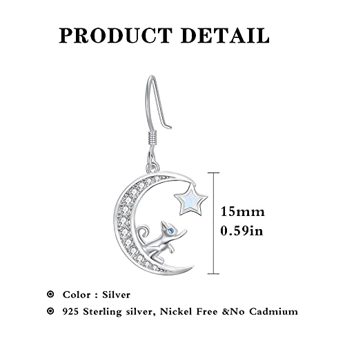 Moon Cat Earrings for Women 925 Sterling Silver
