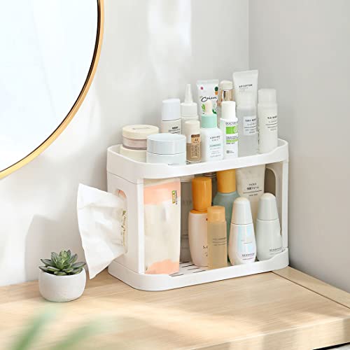 XUDAUP Bathroom Countertop Organizer 2 Tier Plastic Bedroom Desktop Storage 2PACK Shelf Vanity Counter Top Rack Perfect for Bedroom Washroom Office School Kitchen (White)
