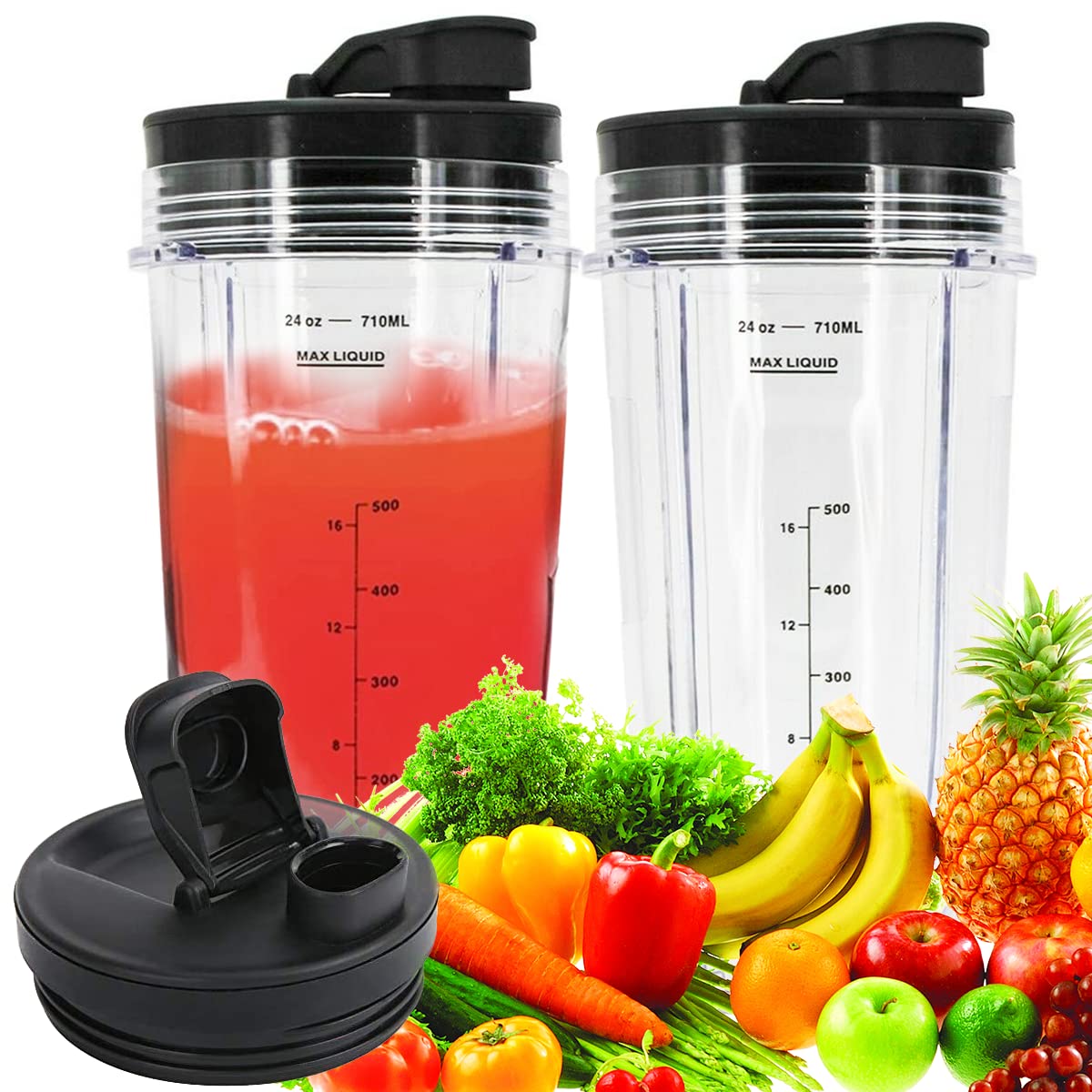 Ninja Blender Cups Replacement, 24 oz Ninja Blender Accessories for Ninja Auto iQ BL480/482/642/682/450, BN401/751/801, Foodi SS351/151/401, Auto IQ Blade