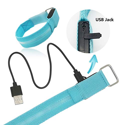 LED Armband for Running Cycling Exercising Glow Light up in Dark Night Running Gear Safety Reflective Sports Event Wristbands with USB Charging Cord (2 Pack Red)