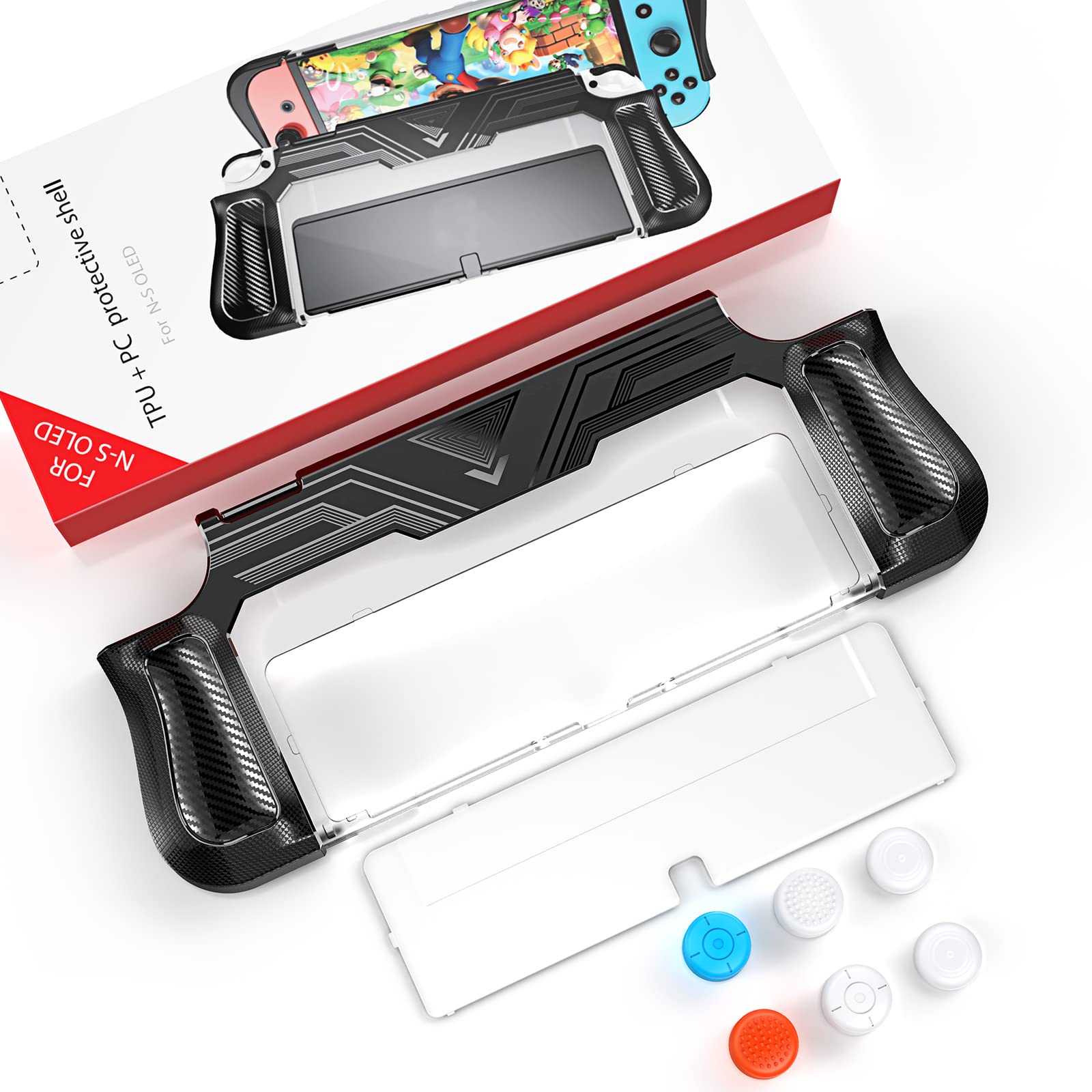 Mooroer Switch OLED Case Compatible with Nintendo Switch OLED Model, Dockable TPU Protective Case for Nintendo Switch OLED Model 2021 with Game Card Slots and Thumb Grips