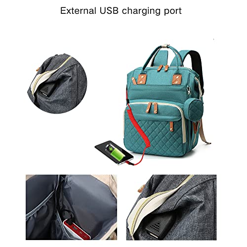 UISKOOPW Diaper Bag Backpack, Baby Nappy Waterproof Changing Bags Multifunction Travel Back Pack with Stroller Straps (Green)