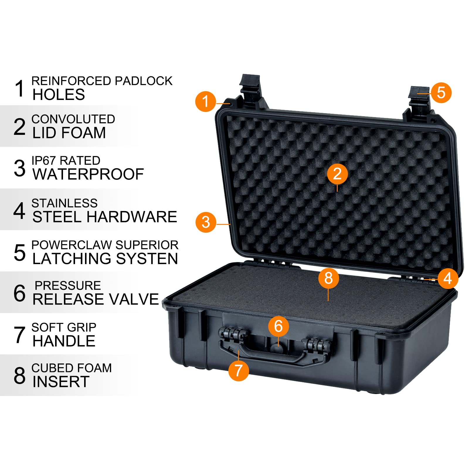 MEIJIA All Weather Portable IP67 Waterproof Protective Case, Hard Camera Case with customizable foam, Perfectly Protection of Camera, Drones,Pistols,Lens,Equipments,Black,18.5 x14.06x6.93inches