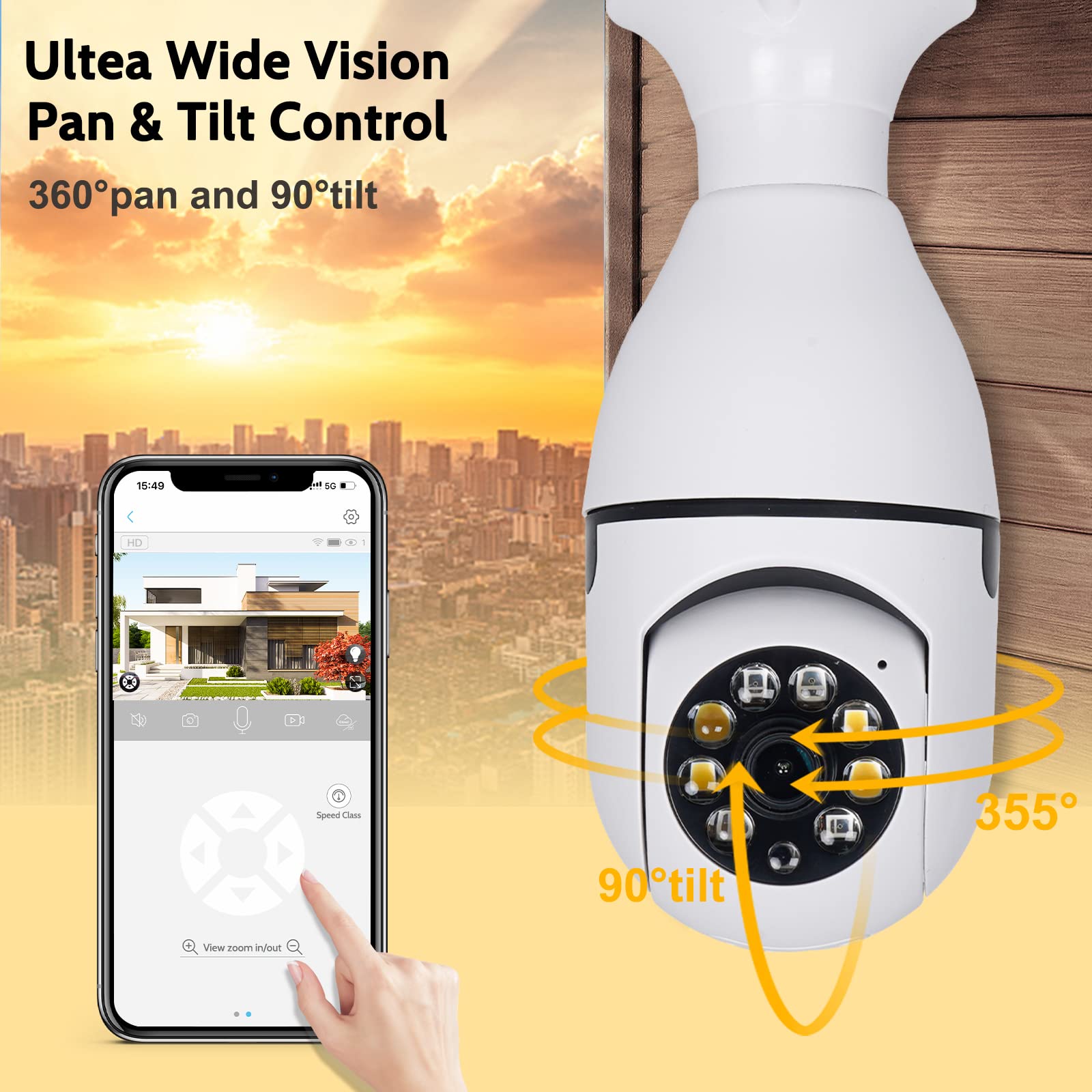 WiFi Light Bulb Camera/1080P Security Camera/2.4GHz WiFi Smart 360°Panoramic Indoor Surveillance Camera with Night Vision Motion Detection Alarm Two-Way-Talk Phone Remote View Outdoor/2pcs
