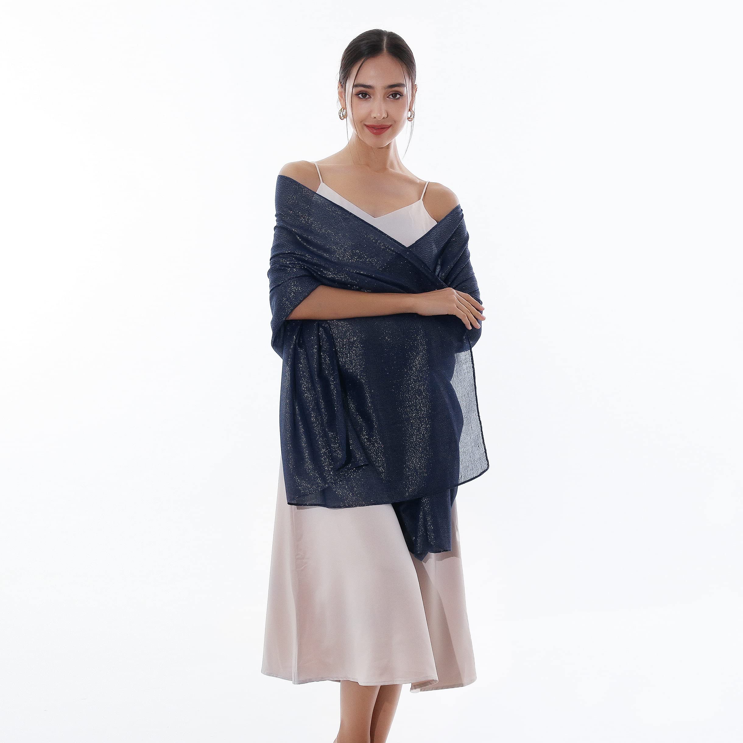 RIIQIICHY Womens Scarf Navy Pashmina Shawls and Wraps for Evening dresses Sheer Shawl for Weddings