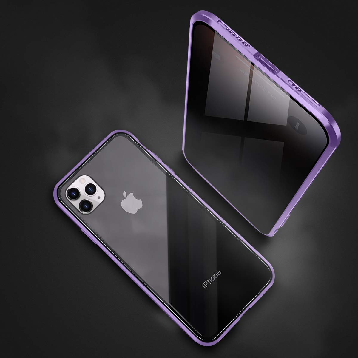 Magnetic Case for iPhone 11, Anti Peep Magnetic Adsorption Double-Sided Privacy Screen Protector Clear Back Metal Bumper Antipeep Cases Anti Peeping 2 Sided Cover for iPhone 11 6.1 Inch-Purple
