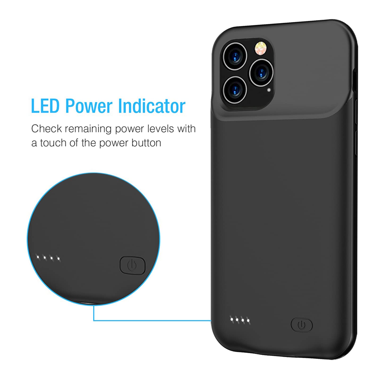 LALKONS Battery Case for2 11 Pro Max (6.5 inch) Rechargeable Extended Battery Charger Case (Black)