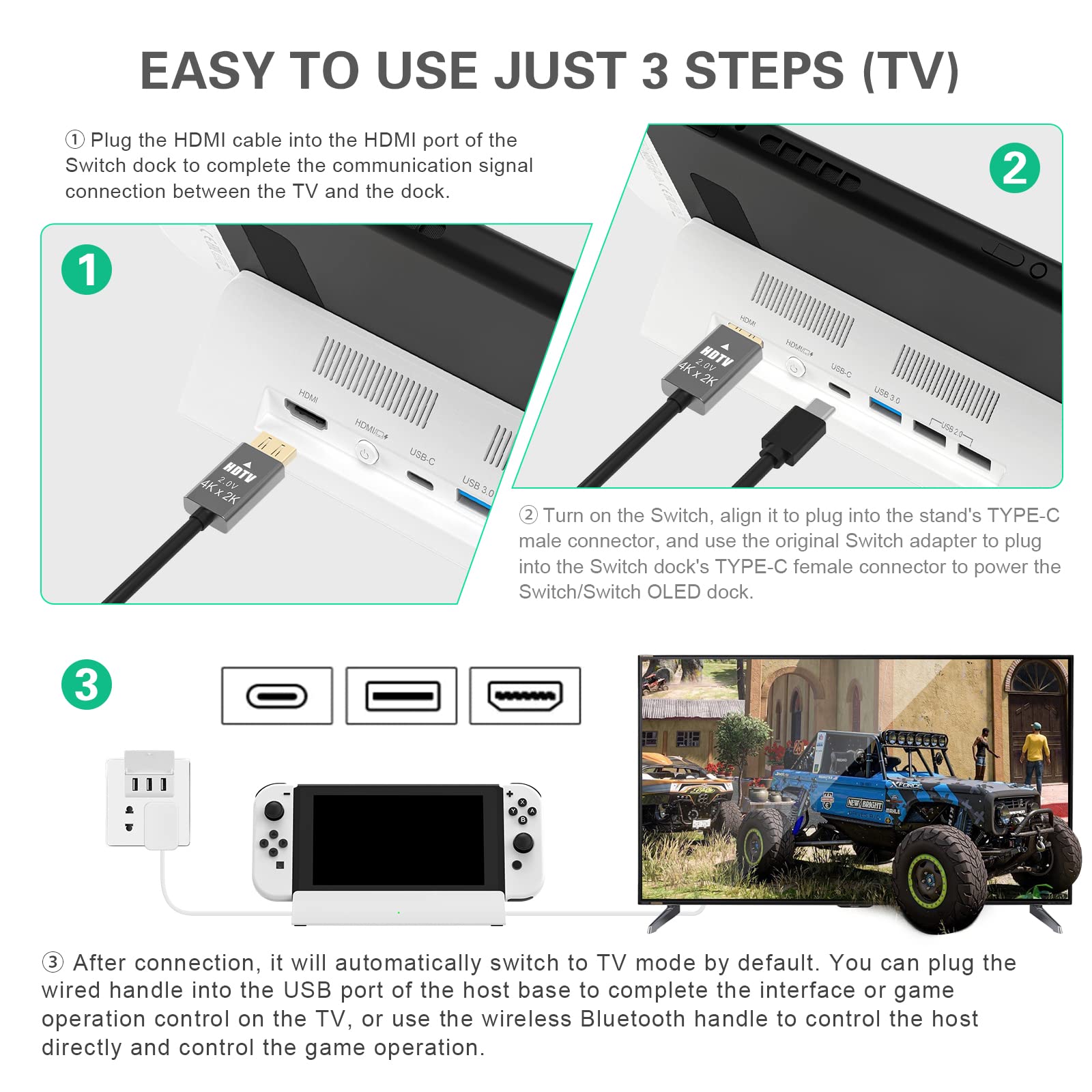 RuntoGOL TV Docking Station for Switch,Portable Switch OLED Charger Stand Support 4K HDMI Output, Replacement for Official Nintendo Switch Base,Switch Dock with HDMI and 3 USB Ports