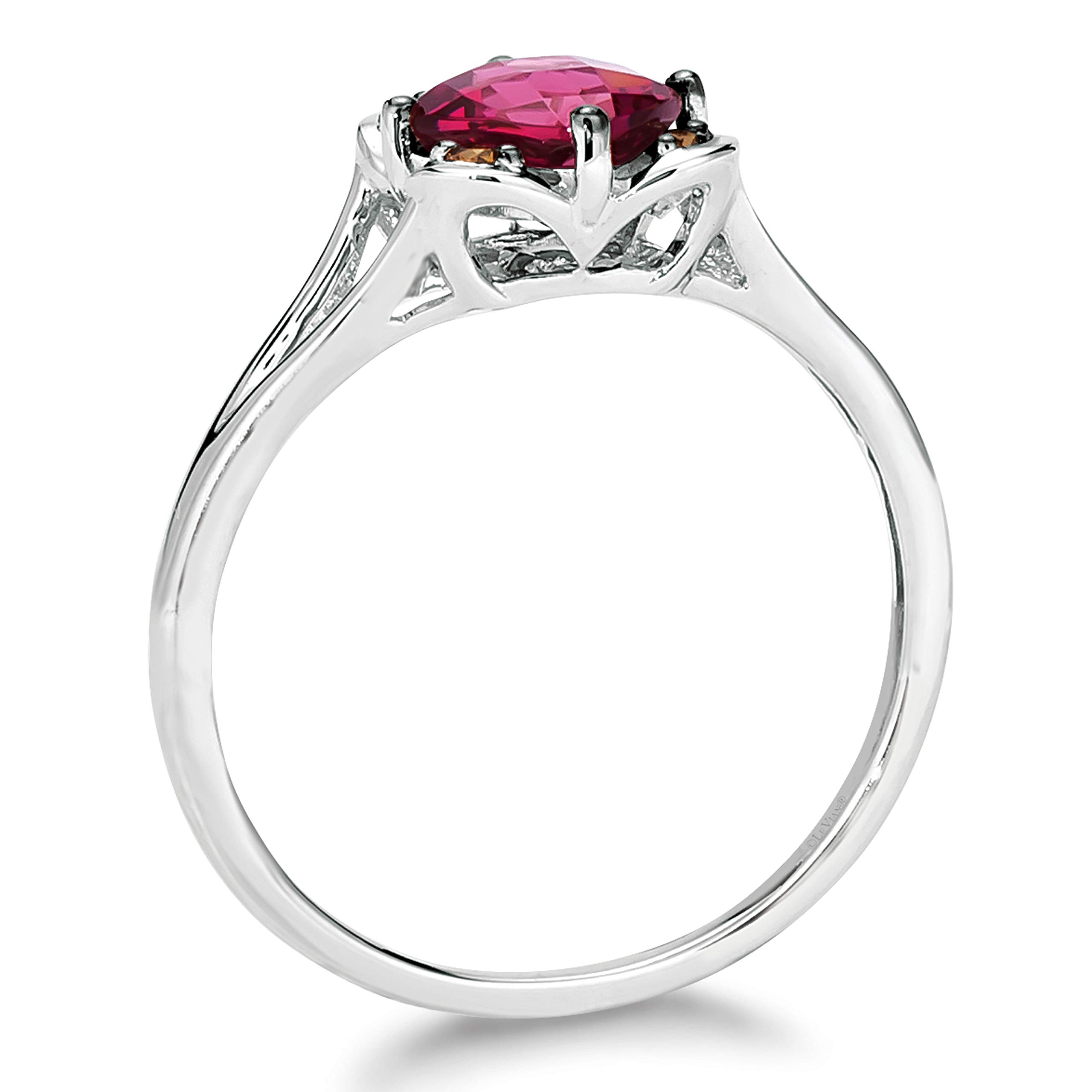 LeVian 14K White Gold 3/4 Ct Cushion-Cut Rhodolite Garnet & Chocolate Diamond Split Shank Ring (Fancy Brown Color, SI-SI2 Clarity) - Size 4-3/4