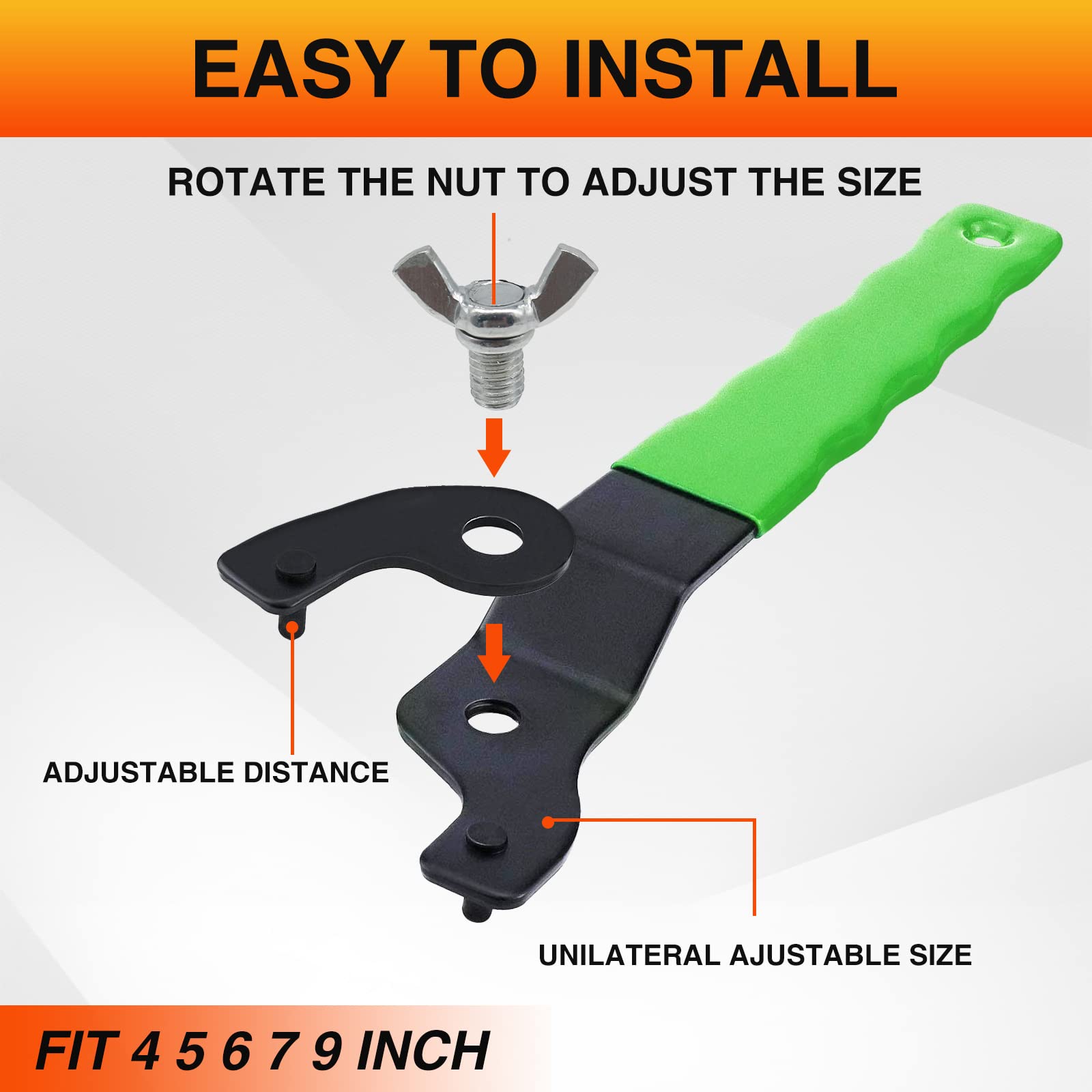 PRETEC Adjustable Angle Grinder Pin Wrench Lock-Nut Spanner Grinder Wrench Universal with 2 Pairs Work Gloves,Compatible 4/5/6/7/9 Inch Angle Grinder
