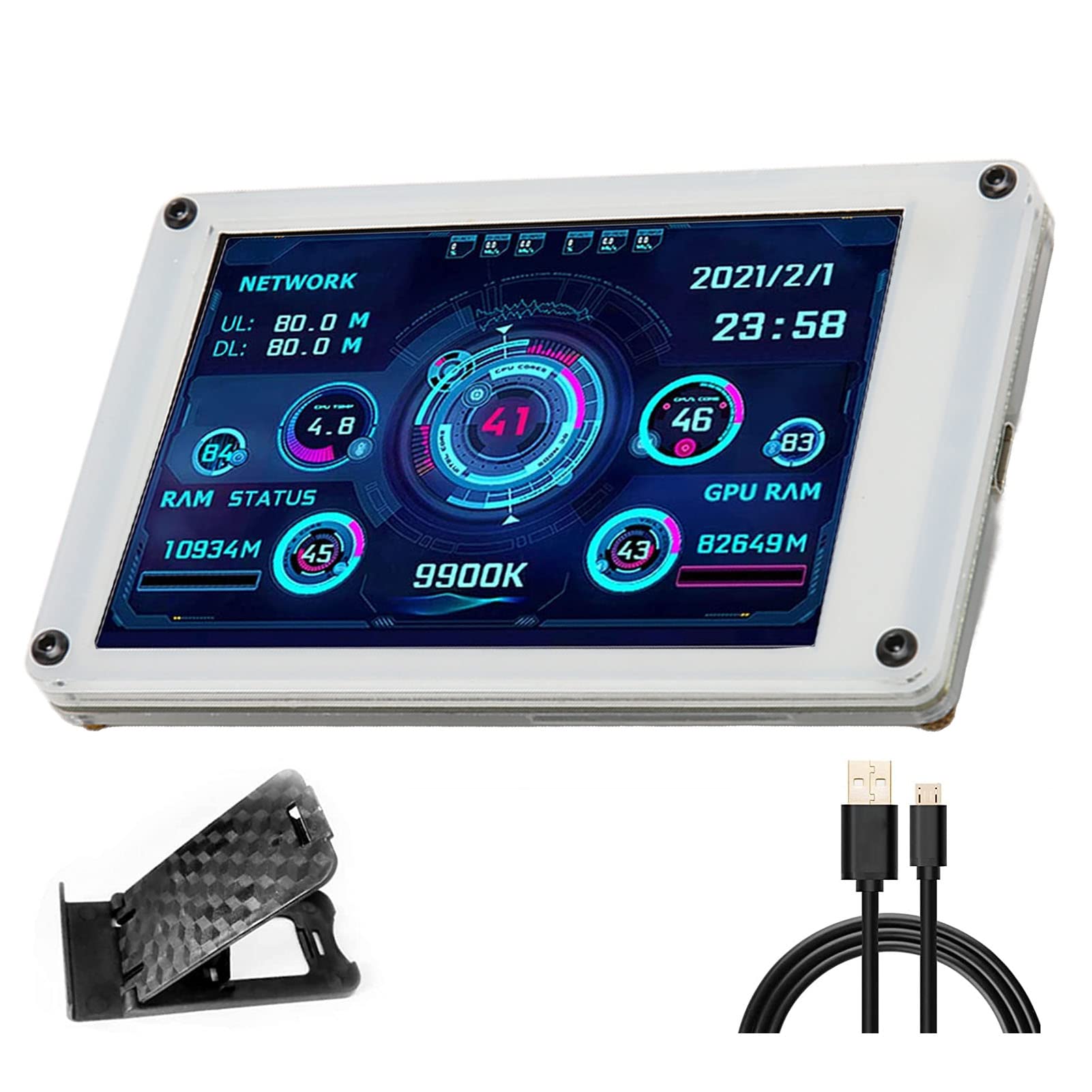 Zyyini 3.5 inch IPS USB Mini Screen, Computer Temp Monitor with Dimmable Theme Editor, PC CPU RAM HDD Data Monitor, Auto Off for GPU