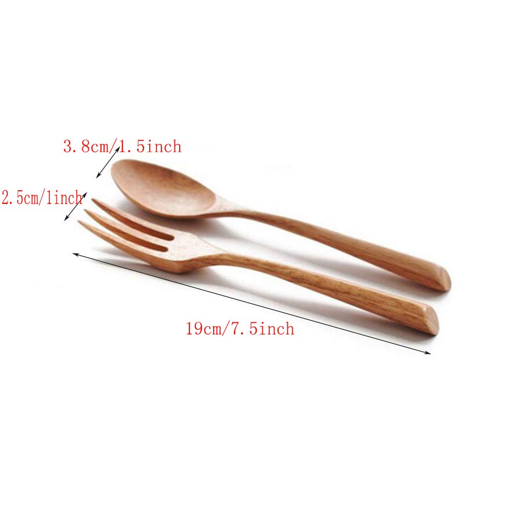 Kyien 6Pcs Wood Soup Spoons And Forks Sets Natural Wood Eating Utensils Wooden Flatware Set,Eco Friendly Wood Cutlery Wooden Dinner Fork And Spoon,3 Spoons and 3 Forks