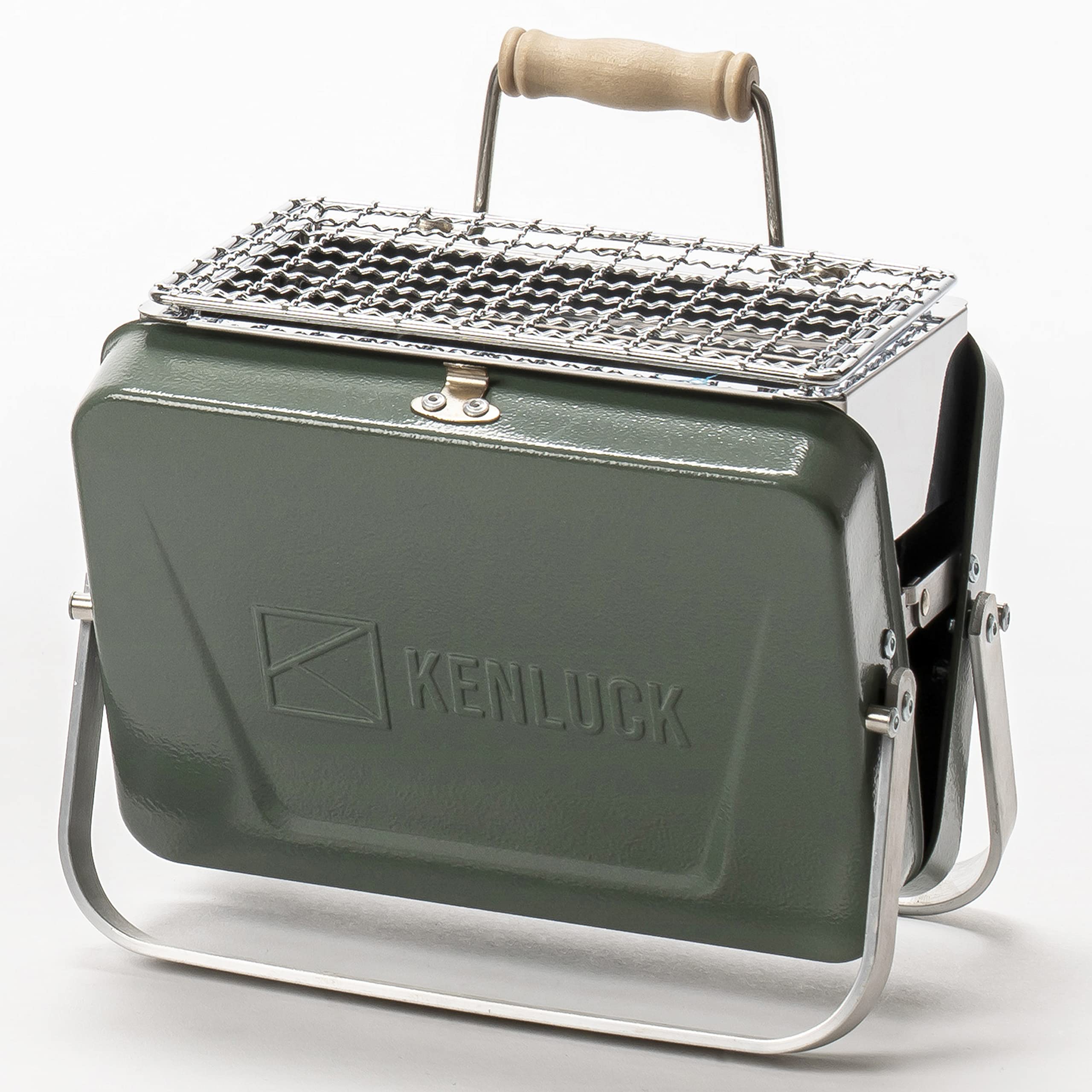 KENLUCK Charcoal Grill, Portable Backpack Stainless Steel BBQ Grill, Table Top Collapsible Barbecue Grill (Mini Grill, Hammertone Gloss Green)