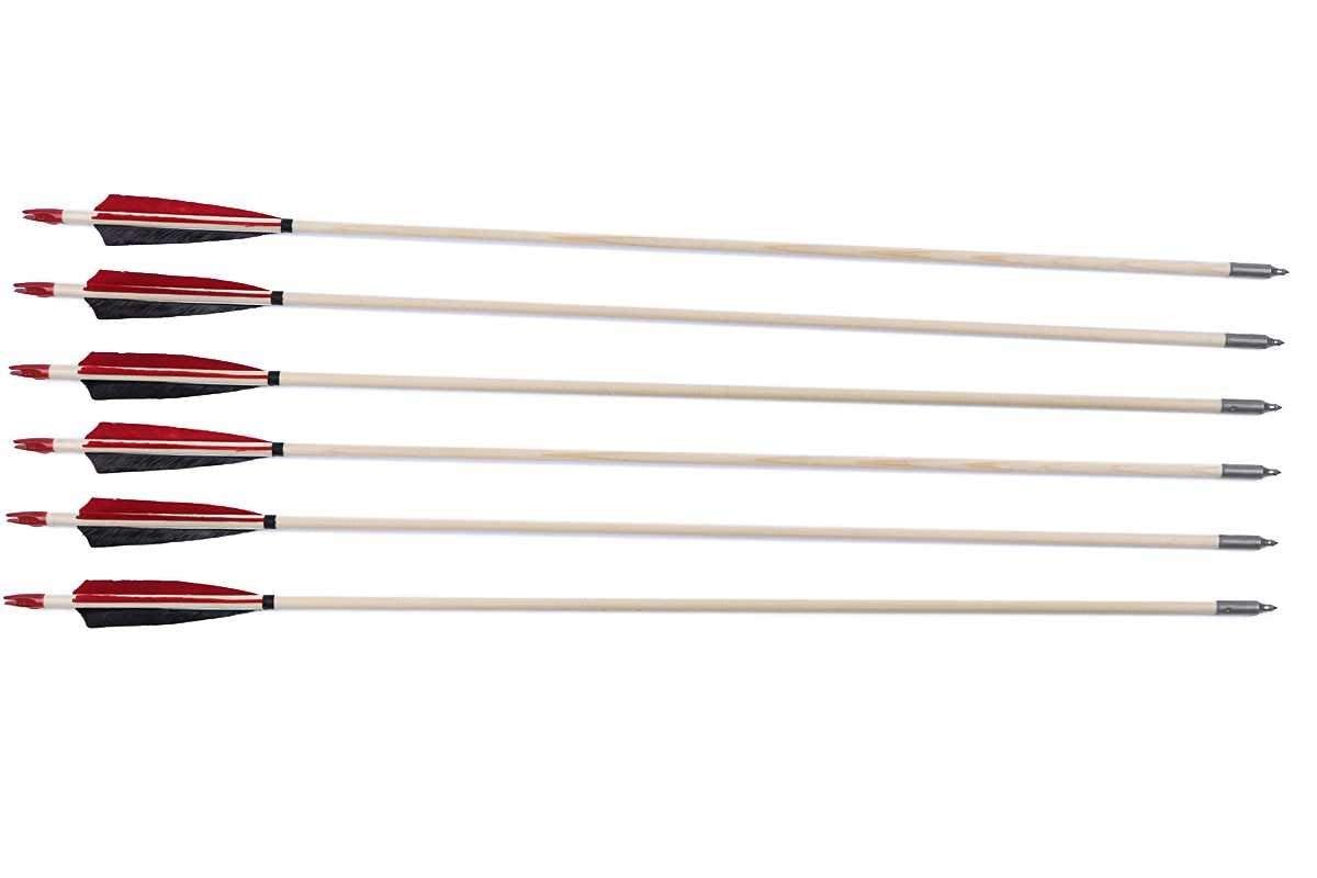 PG1ARCHERY Archery Traditional Wooden Arrows 26-32INCH Hunting Arrows with Field Points for Longbow Recurve and Horse Bow Archery Targeting Practice 12(Pack) (32 INCH)