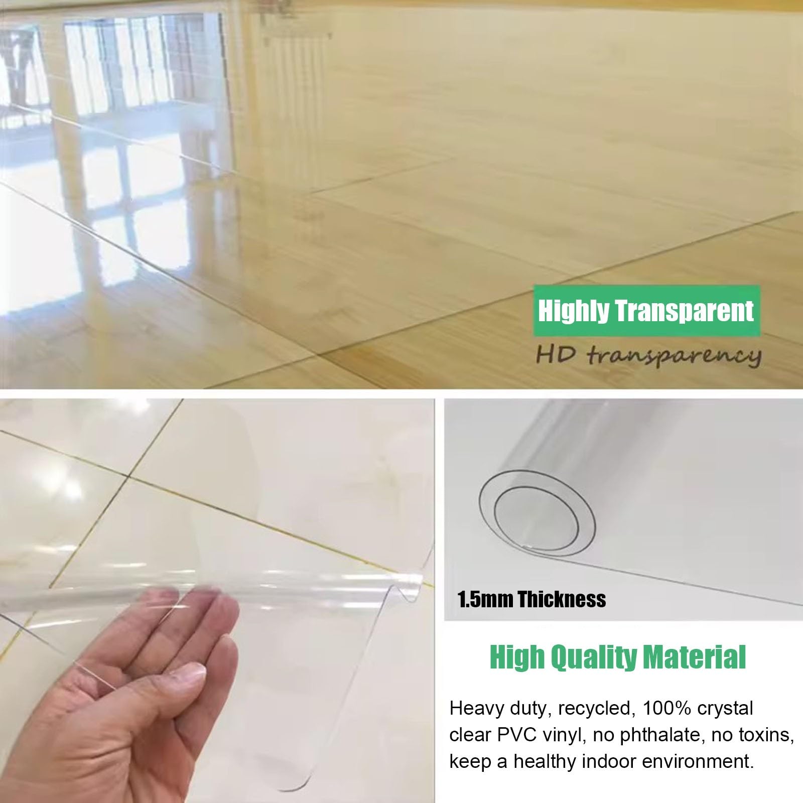 Large Hard Floor Chair Mats, Clear Vinyl Plastic Floor Runner/Protector Mat for Kitchen Office Entrance, Waterproof/Non Slip/Heavy Duty, 28 36 40 48 56 63 71 80 87 95 103 111 120 Long (Size : 70cmX12