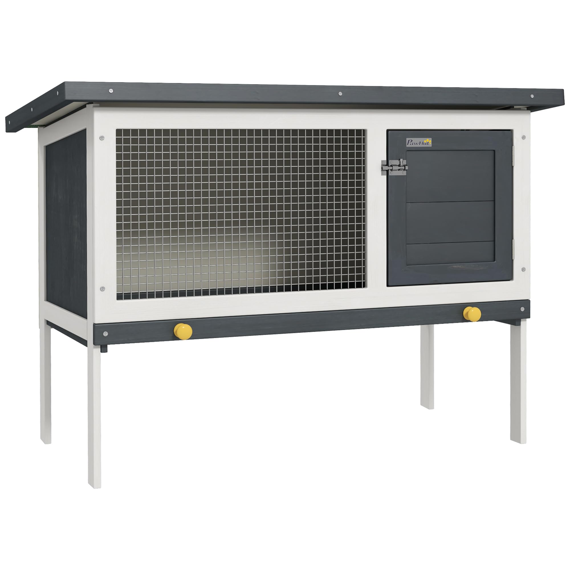 PawHut Wooden Rabbit Hutch, Bunny Cage, Guinea Pig House with Pull-Out Tray, and Openable Asphalt Roof for Indoor/Outdoor, Black