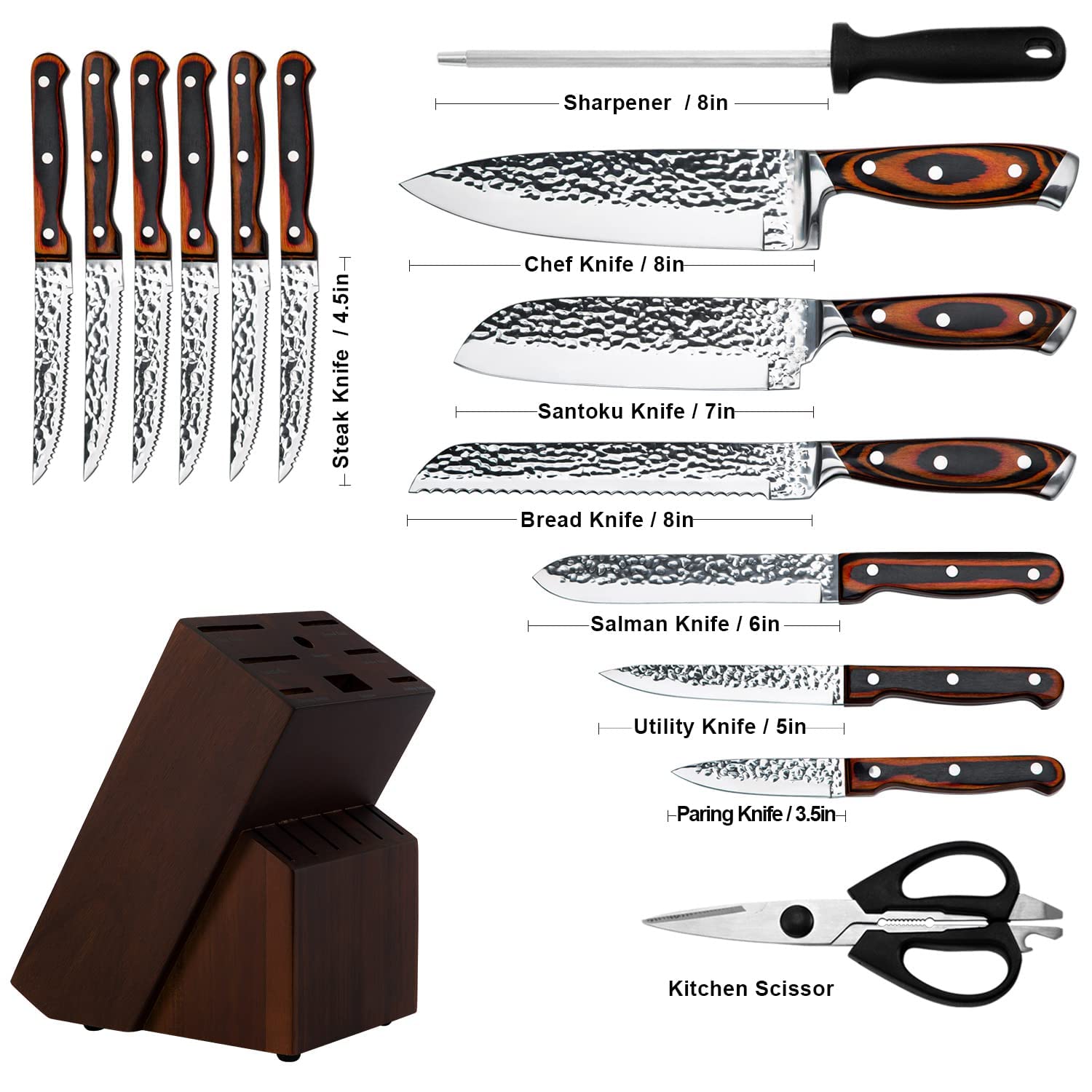 Knife Set, 15-Piece Kitchen Knife Set, Ultra Sharp German Stainless Steel Kitchen Knife Set With Block, Ergonomic Handle Full Tang Forged Gift with Premium Box