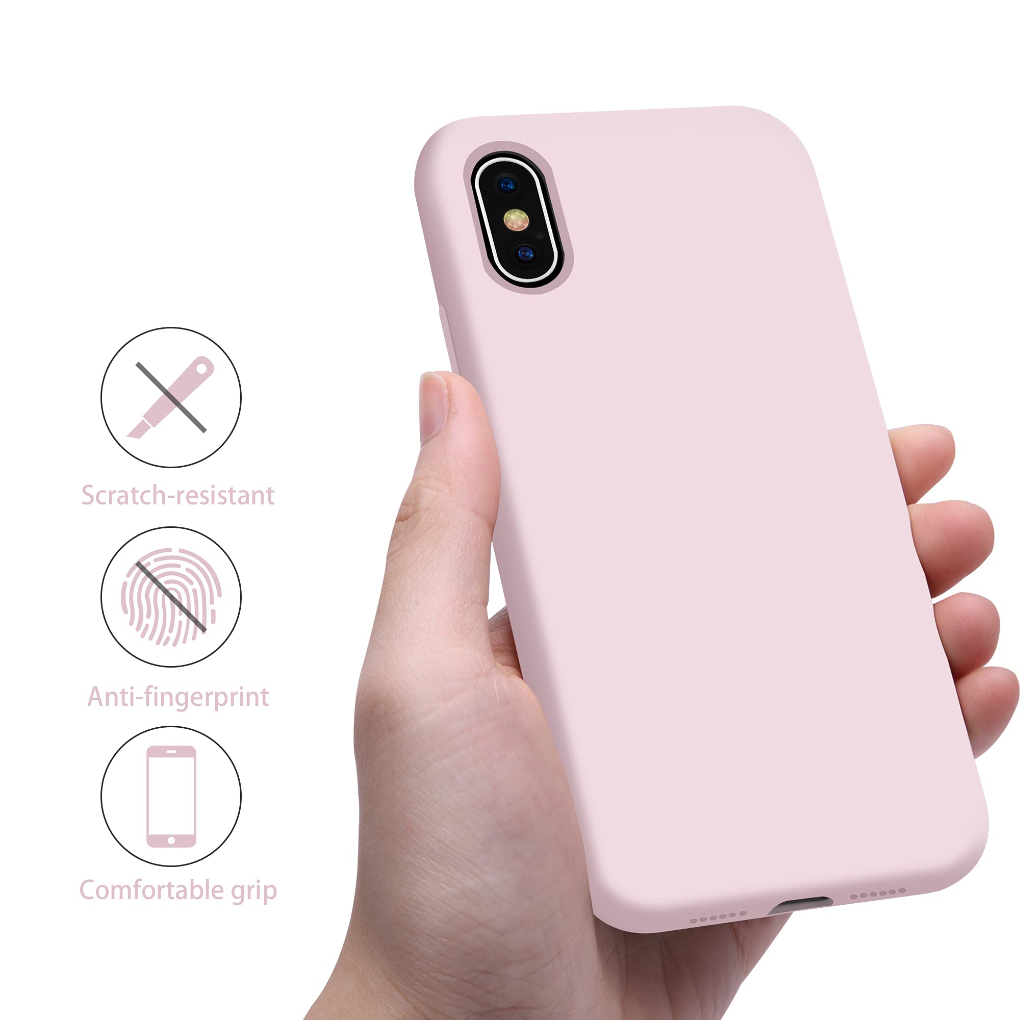 OTOFLY Liquid Silicone Gel Rubber Full Body Protection Shockproof Case for iPhone Xs/iPhone X,Anti-Scratch&Fingerprint Basic-Cases,Compatible with iPhone X/iPhone Xs 5.8 inch (2018), (Ice Pink)
