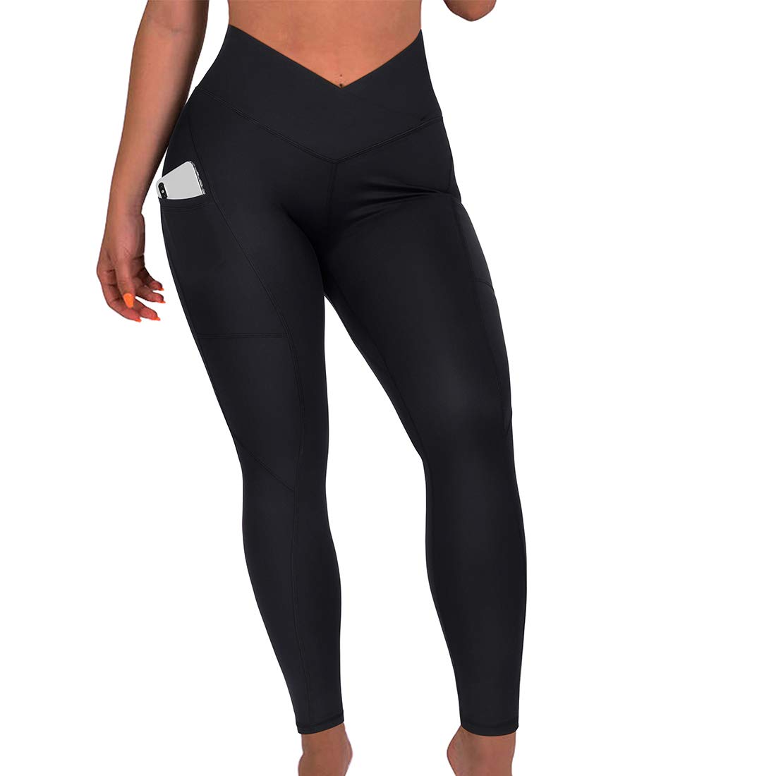 RUUHEE Women Ribbed Leggings with Pocket High Waisted Workout Gym Yoga Pants(Medium,Ribbed Black)