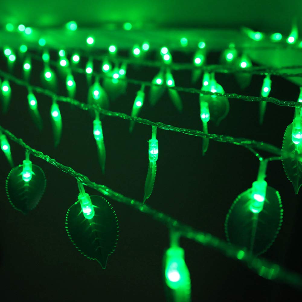 LED Green Leaf Light String Home Garden Romantic Lanyard Lights Christmas Halloween Birthday Party Decoration Chandelier,USB-2.5m 20Lights