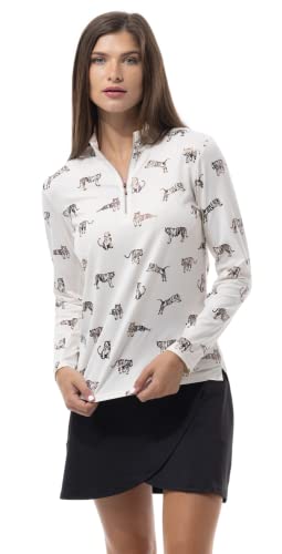 SanSoleil Solshine Foil Print UV 50 Long Sleeve Mock Top - Tiger Pearl Copper - Medium