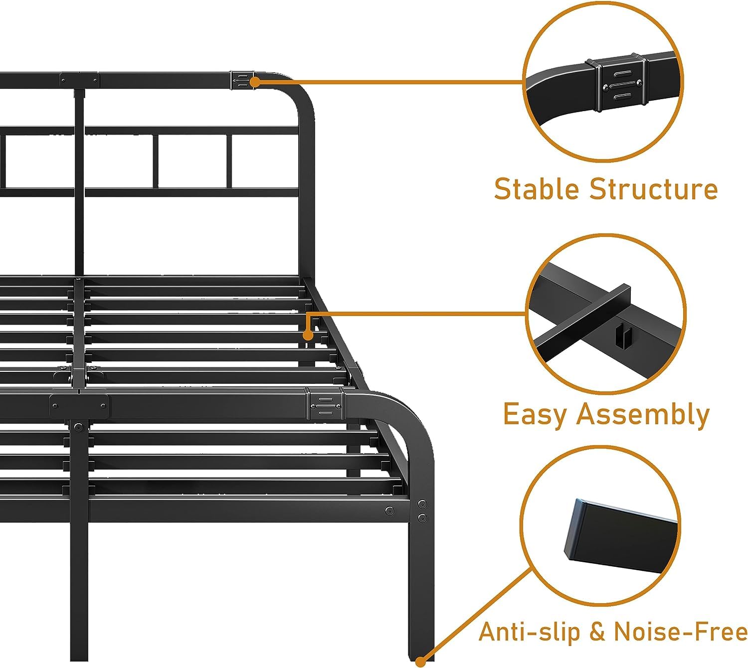 King Size Metal Bed Frame with Headboard and Footboard 14 Inch High, Heavy Duty Steel Slats with 3500lbs Support, No Box Spring Needed, Noise Free,Easy Assembly, Black