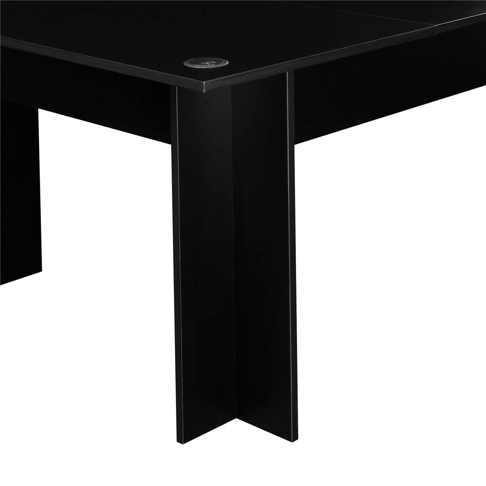 L-Shaped Home Office Corner Desk Wood Top Modern Laptop Study Table Workstation Gaming Writing Desk (Black)