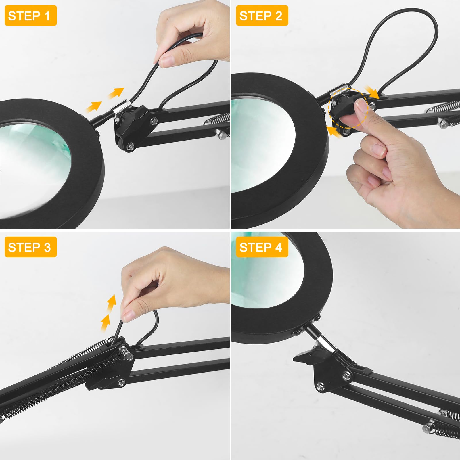 Magnifying Glass with Light, Longer Magnifying Desk Lamp with 3-Section Swing Arm and Big Clamp, 3 Adjustable Lighting, 10 Level Brightness Magnifier Light for Reading/Office/Soldering